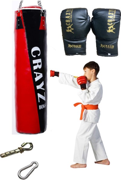 Crazy Çocuk Dolu Boks Kum Torbası 70cm x 25cm + Çocuk Boks Eldiven Seti + Askı Aparatı Crazy Çocuk Dolu Boks Kum Torbası 70cm x 25cm + Çocuk Boks Eldiven Seti + Askı Aparatı