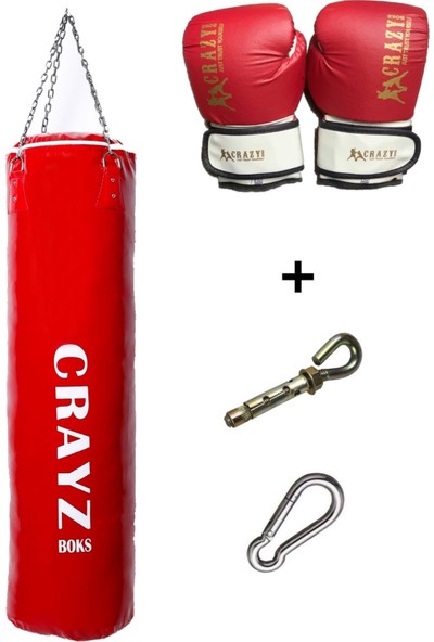 Crazy Orta Boy Dolu Boks Kum Torbası 100cm x 30cm + Boks Eldiven Seti + Askı Aparatı Crazy Orta Boy Dolu Boks Kum Torbası 100cm x 30cm + Boks Eldiven Seti + Askı Aparatı