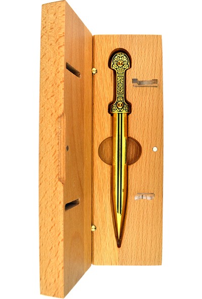 Anahtarlık Sepeti Kafkas Kama Mektup Açacağı Özel Ahşap Kutulu Altın Görünümlü Kaplama