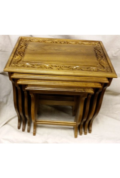 Maras Market Ceviz Oyma Zigon Sehpa 4 Lü