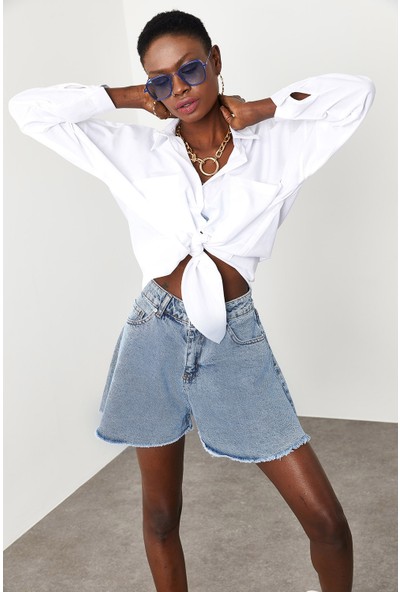 Yıkamalı Mavi Kar Yıkama Boyfriend Denim Şort 1KXK5-44791-49 Yıkamalı Mavi Kar Yıkama Boyfriend Denim Şort 1KXK5-44791-49