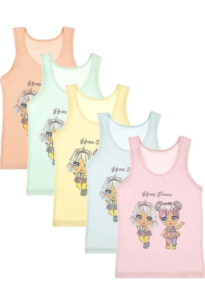 Donella 5'li Renkli Lol Baskılı Kız Çocuk Atlet - 495018-5LI