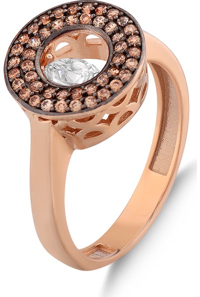 Myra Gold Ortası Taşlı Yuvarlak Rose Altın Yüzük