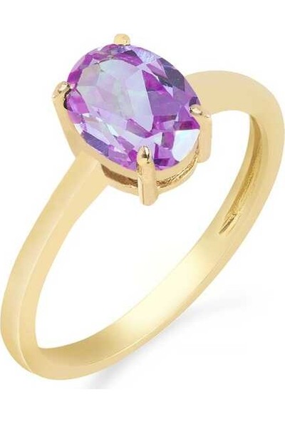 Myra Gold Gül Pembesi Taşlı Altın Yüzük