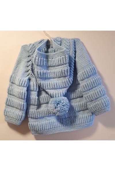 Gümüş Düğme El Örgüsü Bebek Hırka