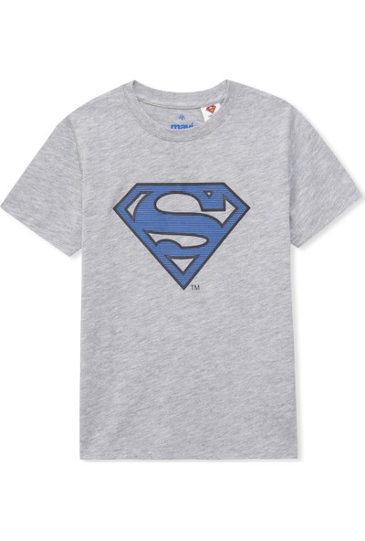 Mavi Erkek Çocuk Superman Baskılı Gri Tişört 6630033396