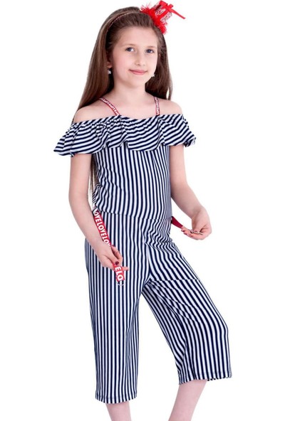 Femoods Mavi Ip Askılı Çizgili Tulum