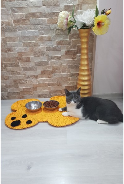 Örgüm Kedi Paspası Beslenme Mama Su Servis Altlığı - Hardal