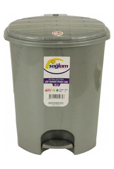 Sağlam Plastik Düz Pedallı Çöp Kovası 3 Nolu Iç Kovasız (18 lt)