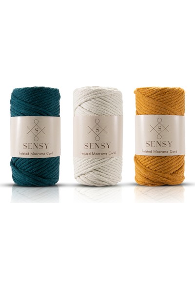 Sensy Premium Taranan Makrome Ipi 3'lü Set Yeşil - Ekru - Hardal Sensy Premium Taranan Makrome Ipi 3'lü Set Yeşil - Ekru - Hardal
