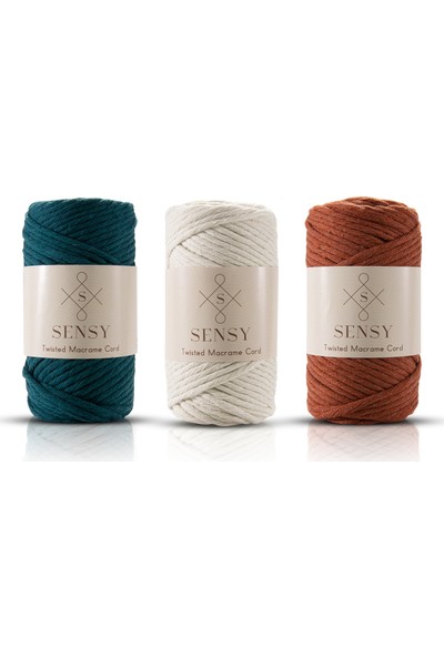 Sensy Premium Taranan Makrome Ipi 3'lü Set Yeşil - Ekru - Kiremit Sensy Premium Taranan Makrome Ipi 3'lü Set Yeşil - Ekru - Kiremit