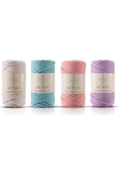 Sensy Premium Taranan Makrome Ipi 4'lü Set Ekru - Mint - Somon - Lila Sensy Premium Taranan Makrome Ipi 4'lü Set Ekru - Mint - Somon - Lila