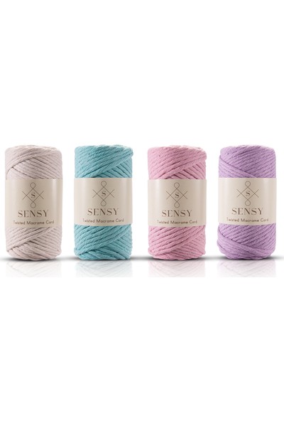 Sensy Premium Taranan Makrome Ipi 4'lü Set Ekru - Mint - Bebe Pembesi - Lila Sensy Premium Taranan Makrome Ipi 4'lü Set Ekru - Mint - Bebe Pembesi - Lila