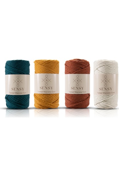 Sensy Premium Taranan Makrome Ipi 4'lü Set Yeşil - Hardal - Kiremit - Ekru