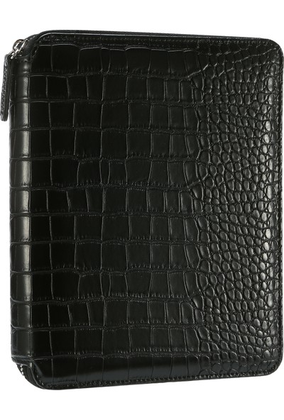 Victoria's Journals Croco Zipper Folder Defter Çizgili Siyah