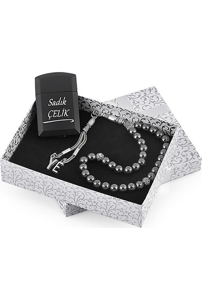 Deepwell Kişiye Özel Hematit Taş Tesbih ve Kişiye Özel Isimli Çakmak