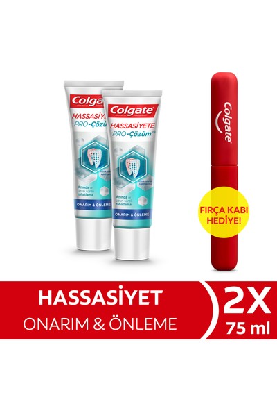 Colgate Hassasiyete Pro Çözüm Onarım ve Önleme Diş Macunu 75 ml x 2 Adet + Fırça Kabı Hediye Colgate Hassasiyete Pro Çözüm Onarım ve Önleme Diş Macunu 75 ml x 2 Adet + Fırça Kabı Hediye