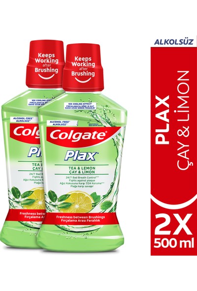 Colgate Plax Çay ve Limon Plağa Karşı Alkolsüz Ağız Bakım Suyu 500 ml x 2 Adet
