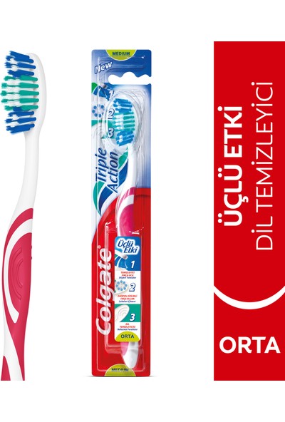 Colgate Üçlü Etki Dil Temizleyicili Arka Dişlere Uzanan Orta Diş Fırçası Colgate Üçlü Etki Dil Temizleyicili Arka Dişlere Uzanan Orta Diş Fırçası