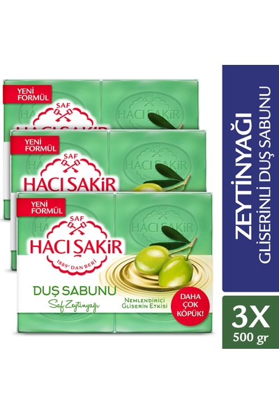 Hacı Şakir Zeytinyağı Gliserinli Saf Zeytinyağı Duş Sabunu 4x125 gr x 3 Adet Hacı Şakir Zeytinyağı Gliserinli Saf Zeytinyağı Duş Sabunu 4x125 gr x 3 Adet