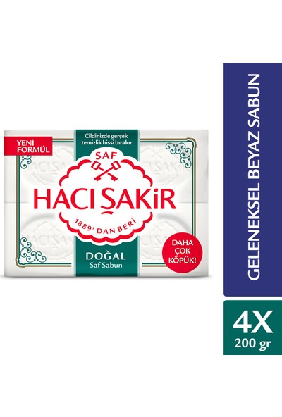 Hacı Şakir Doğal Saf Geleneksel Beyaz Sabun 4x200 gr