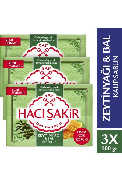Hacı Şakir Zeytinyağı & Bal Saf Kalıp Sabun 4x150 gr x 3 Adet Hacı Şakir Zeytinyağı & Bal Saf Kalıp Sabun 4x150 gr x 3 Adet