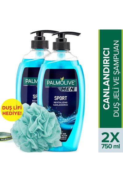 Palmolive Men Sport 2'Si 1 Arada Canlandırıcı Duş Jeli ve Şampuan 750 ml x 2 Adet + Duş Lifi Hediye Palmolive Men Sport 2'Si 1 Arada Canlandırıcı Duş Jeli ve Şampuan 750 ml x 2 Adet + Duş Lifi Hediye