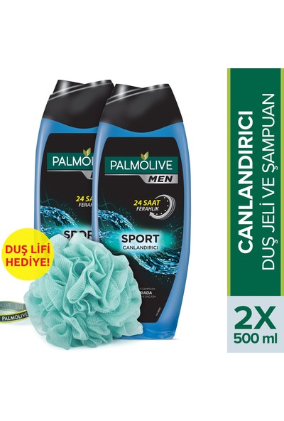 Palmolive Men Sport 3ü 1 Arada Erkek Duş Jeli 2 x 500 ml+Duş Lifi Palmolive Men Sport 3ü 1 Arada Erkek Duş Jeli 2 x 500 ml+Duş Lifi