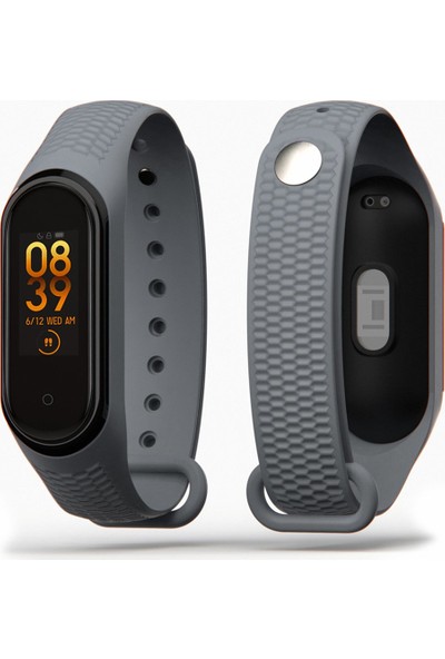 Pufwin Kabartma Desenli Xiaomi Mi Band 3 ve 4 Uyumlu Kordon