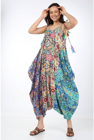 Luisido Bej Patchwork Otantik Şalvar Tulum