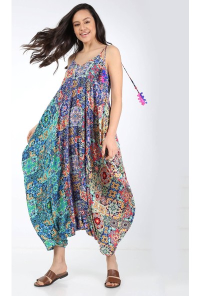 Luisido Saks Mavi Patchwork Otantik Şalvar Tulum Luisido Saks Mavi Patchwork Otantik Şalvar Tulum