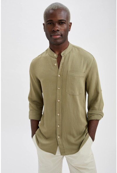 DeFacto Modern Fit Hakim Yaka Uzun Kollu Keten Gömlek U3426AZ21SM