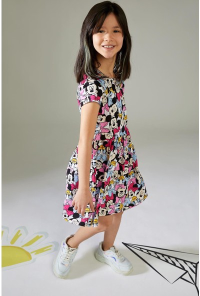 DeFacto Kız Çocuk Minnie Mouse Lisanslı Kısa Kol Örme Elbise