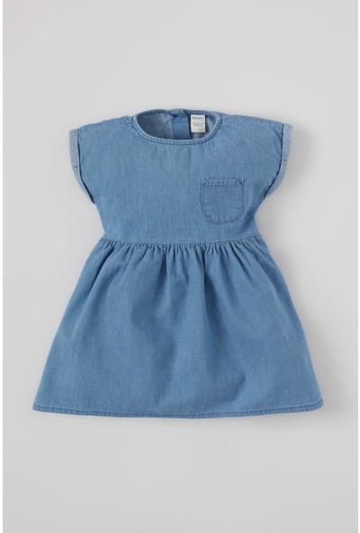 Defacto Kız Çocuk Kısa Kol Pamuklu İnce Jean Elbise U1886A221SP