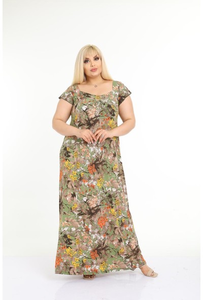 Hera XL Kadın Yeşil Tropical Desen Sırt Dekolteli Uzun Büyük Beden Elbise Hera XL Kadın Yeşil Tropical Desen Sırt Dekolteli Uzun Büyük Beden Elbise
