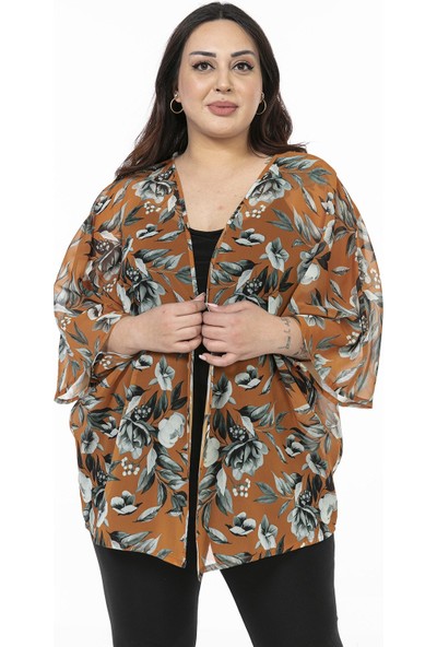 Disentis Modest Büyük Beden Yarasa Kol Şifon Turuncu Ceket
