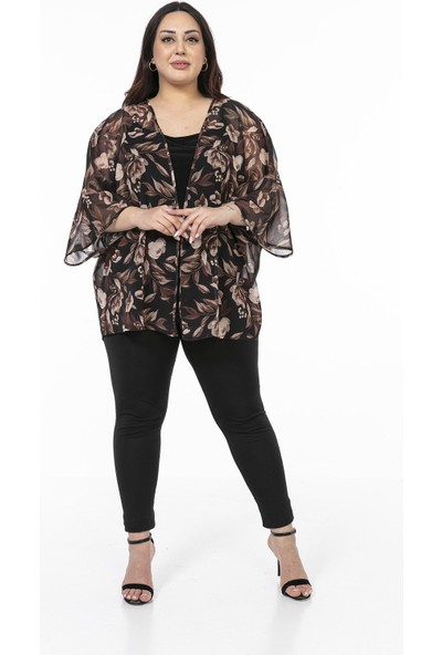 Disentis Modest Büyük Beden Yarasa Kol Şifon Siyah Ceket