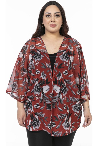 Disentis Modest Büyük Beden Yarasa Kol Şifon Bordo Ceket