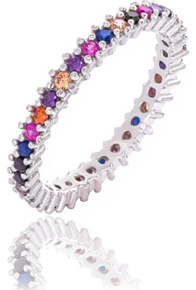 Glint Point Tek Sıra Renkli Zirkon Taşlı Tamtur Gümüş Yüzük Glint Point Tek Sıra Renkli Zirkon Taşlı Tamtur Gümüş Yüzük