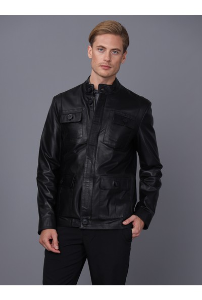 Basics&more Erkek Deri Ceket - Safari