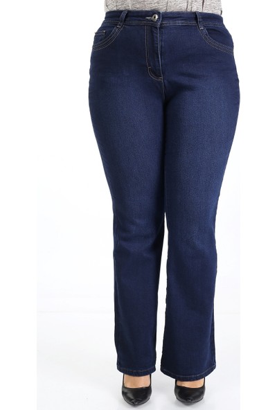 E Collection Ispanyol Paça Likralı Büyük Beden Jeans Pantolon