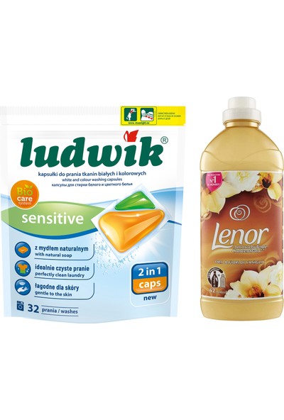 Ludwik Sevsetive Çamaşır Kapsülü 32 Adet + Lenor Golden Orchid 1050 ml 42 Yıkama Ludwik Sevsetive Çamaşır Kapsülü 32 Adet + Lenor Golden Orchid 1050 ml 42 Yıkama