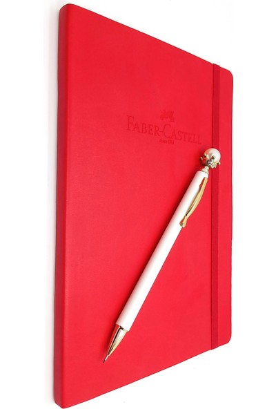 Faber-Castell A5 Suni Deri Çizgili Ajanda Kırmızı + Versatil Kalem Inci 0.7 mm Faber-Castell A5 Suni Deri Çizgili Ajanda Kırmızı + Versatil Kalem Inci 0.7 mm