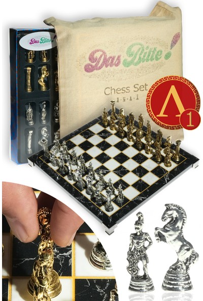 Das Bitte Sparta Aspis Figürlü ( 27 cm x 27 Cm) Krom Döküm Mermer Kaplama Satranç Seti Takımı Das Bitte Sparta Aspis Figürlü ( 27 cm x 27 Cm) Krom Döküm Mermer Kaplama Satranç Seti Takımı