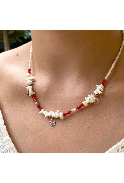 Pier Gümüş Gümüş Inci ve Mercan Taşlı Kolye