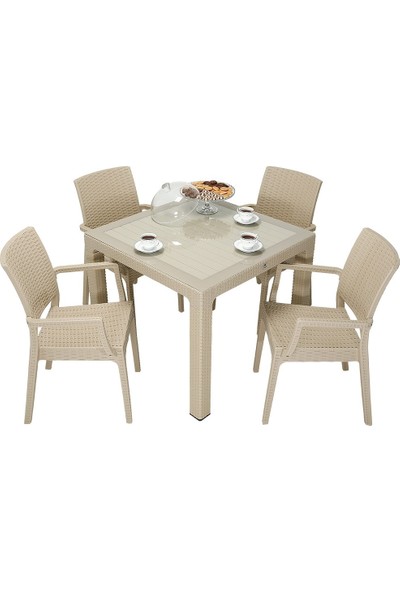 Mandella Elit Rattan 90x90 Elit Koltuk Camlı Masa Takımı Mandella Elit Rattan 90x90 Elit Koltuk Camlı Masa Takımı