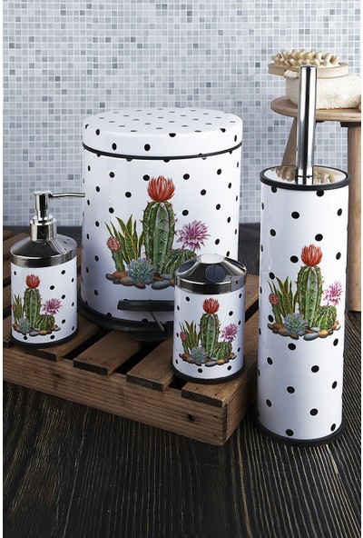 Vıpgross 4'lü Banyo Seti Kaktüs Desenli Beyaz 6534003 Vıpgross 4'lü Banyo Seti Kaktüs Desenli Beyaz 6534003