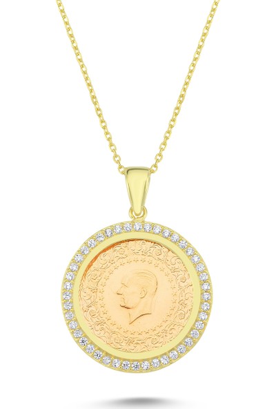 Çeyrek Altın Taşlı Kolye