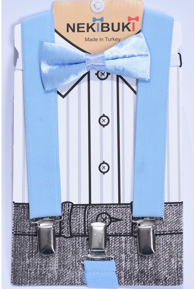 Nekibuki Erkek Çocuk Mavi Pantolon Askısı ve Papyon Takım Nekibuki Erkek Çocuk Mavi Pantolon Askısı ve Papyon Takım