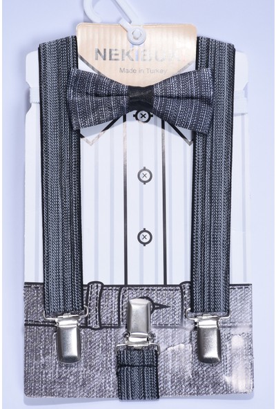 Nekibuki Erkek Çocuk Gırcıllı Pantolon Askısı ve Papyon Takım Nekibuki Erkek Çocuk Gırcıllı Pantolon Askısı ve Papyon Takım